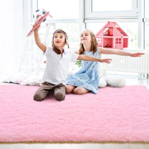 Lascpt Area Rugs for Living Room, Super Soft Fluffy Fuzzy Furry Shag Rug for Bedroom, Pink, 3x5, Plush Carpet Home Decor for Girls Kids Dorm Room, Accent Indoor Non-Slip Cute Baby Nursery Rug