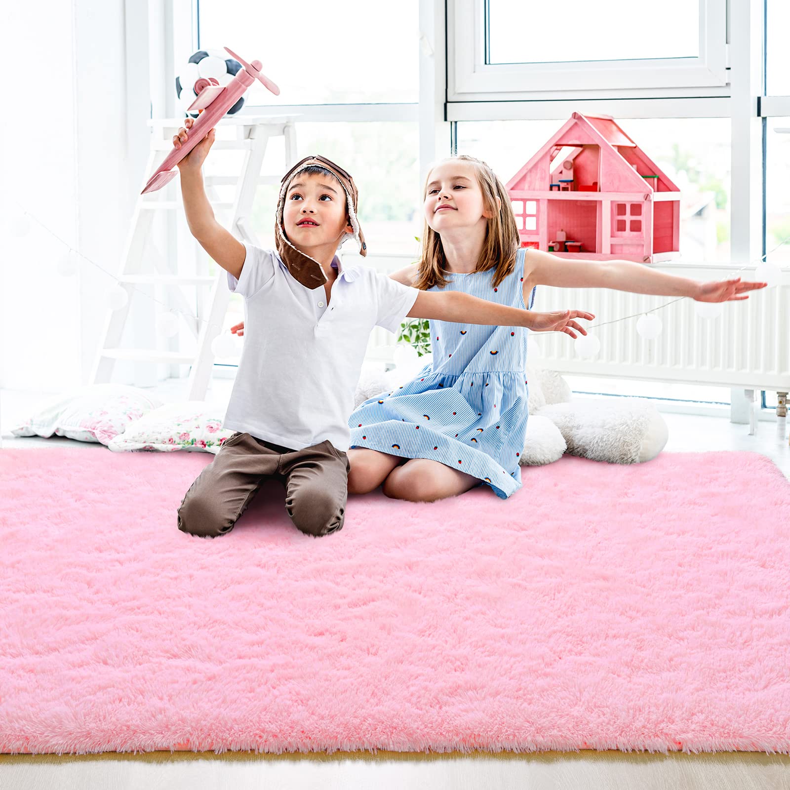 Lascpt Area Rugs for Living Room, Super Soft Fluffy Fuzzy Furry Shag Rug for Bedroom, Pink, 3x5, Plush Carpet Home Decor for Girls Kids Dorm Room, Accent Indoor Non-Slip Cute Baby Nursery Rug