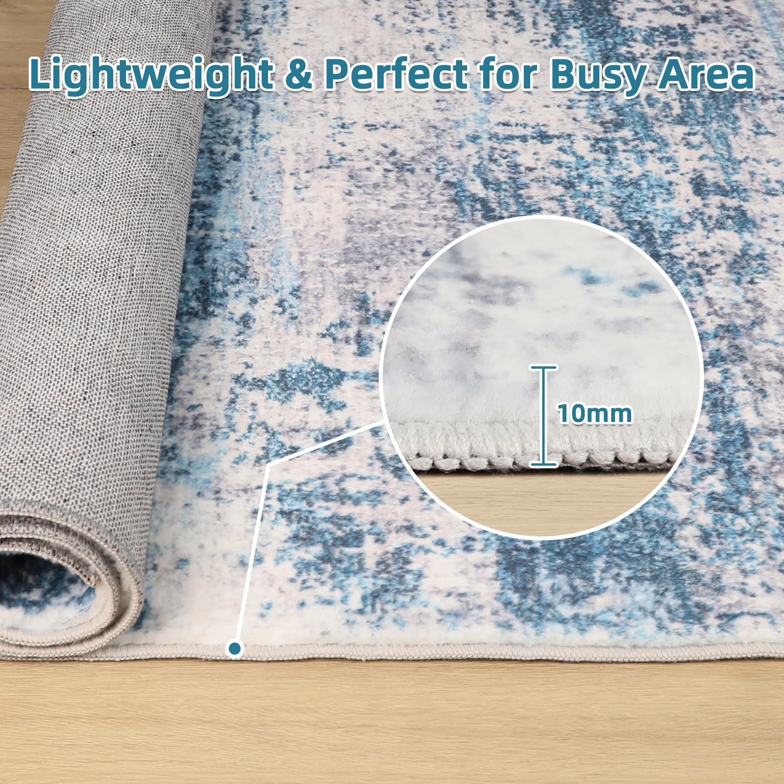 Dripex Abstract Contemporary Area Rugs, Coastal Blue 6x9 Soft Fluffy Rug Non-Shedding Bedroom Carpet for Living Room Kid/Laundry Room Kitchen, Washable Rugs Non-Slip & Sturdy Floor Mats for Home