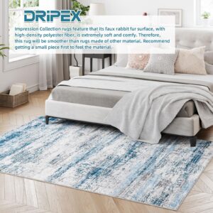 Dripex Abstract Contemporary Area Rugs, Coastal Blue 6x9 Soft Fluffy Rug Non-Shedding Bedroom Carpet for Living Room Kid/Laundry Room Kitchen, Washable Rugs Non-Slip & Sturdy Floor Mats for Home