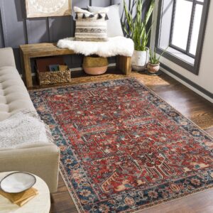 valenrug washable rug 8x10 - ultra-thin antique collection stain resistant area rug for living room bedroom, distressed vintage rug(red, 8'x10')