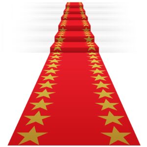 woanger plastic red carpet runner for party 30 micron thickness gold star aisle runner event rugs for runway floor stage stair hallway movie theme birthday wedding prom decor (classic, 3.3 x 29 ft)