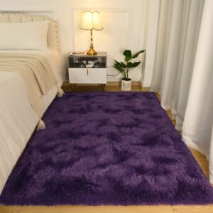 softlife rug for bedroom 4x5.3 feet area rug for living room super soft shaggy rugs for kids room fluffy fuzzy carpets long plush bedside rug nursery christmas home decoration for boys girls, purple