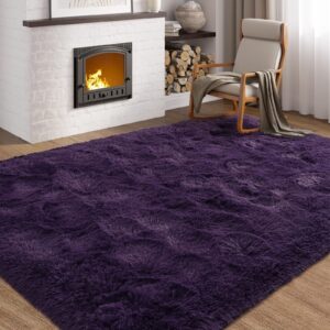 Softlife Rug for Bedroom 4x5.3 Feet Area Rug for Living Room Super Soft Shaggy Rugs for Kids Room Fluffy Fuzzy Carpets Long Plush Bedside Rug Nursery Christmas Home Decoration for Boys Girls, Purple