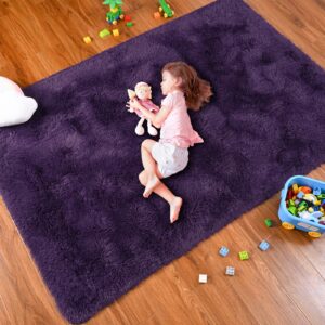 Softlife Rug for Bedroom 4x5.3 Feet Area Rug for Living Room Super Soft Shaggy Rugs for Kids Room Fluffy Fuzzy Carpets Long Plush Bedside Rug Nursery Christmas Home Decoration for Boys Girls, Purple