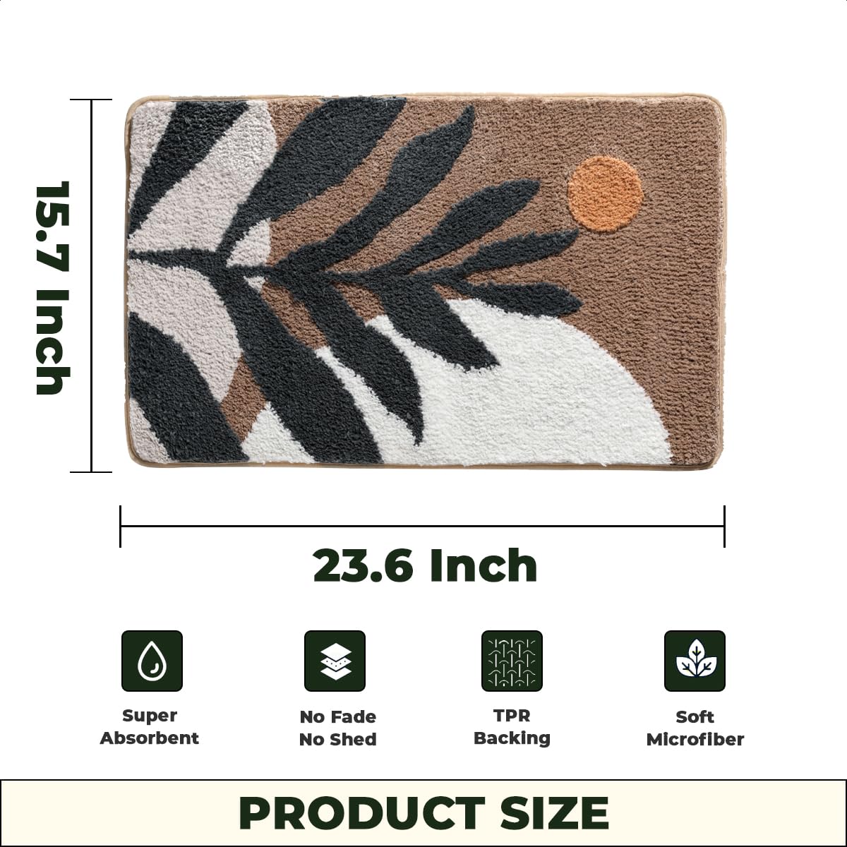 Loismood Bath Mat, Plants, Rectangular, 24'x16', Brown Bamboo, High Pile, TPR Back, Absorbent, Non Slip, Washable, Bathroom, Bedroom, Hallway