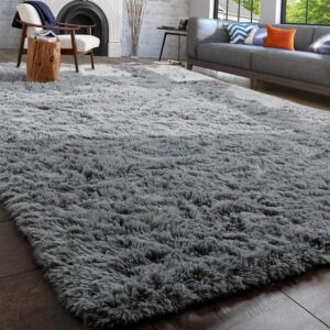 pagisofe fluffy area rug, 5x8, fuzzy shag rugs for living room, girls boys bedroom, soft furry rugs for nursery playroom, cute room decor for baby, carpet for dorm, grey