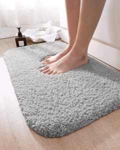 dexi bathroom rug mat, extra soft and absorbent bath rugs, washable non-slip carpet mat for bathroom floor, tub, shower room, 24"x16", grey