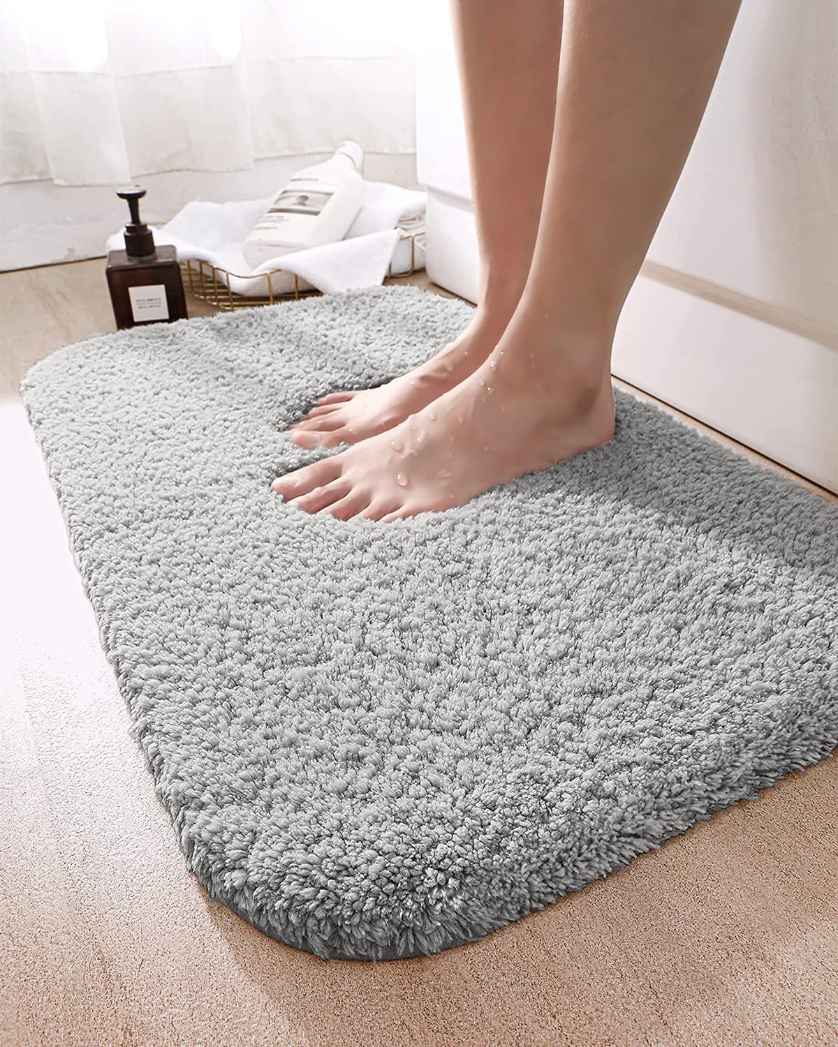 DEXI Bathroom Rug Mat, Extra Soft and Absorbent Bath Rugs, Washable Non-Slip Carpet Mat for Bathroom Floor, Tub, Shower Room, 24"x16", Grey