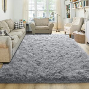 junovo soft area rugs for living room 5x8 feet fluffy rug carpets for bedroom shaggy rugs for kids teens girls boys indoor plush rug for dorm room playroom nursery home decor, grey