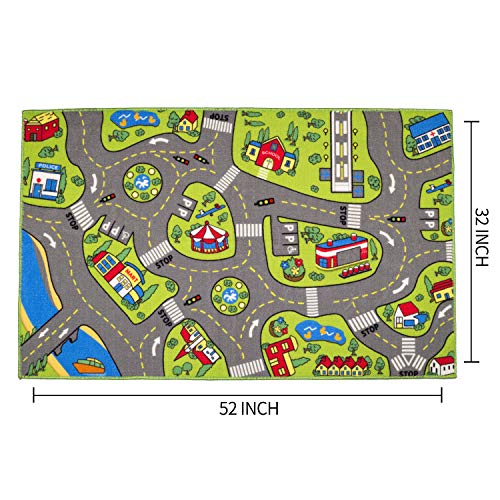 Large Kids Carpet Playmat Rug 52 x 32 with Non-Slip Backing, City Life Play Mat for Playing with Car Toy, Game Area for Baby Toddler Kid Child Educational Learn Road Traffic in Bedroom, Classroom