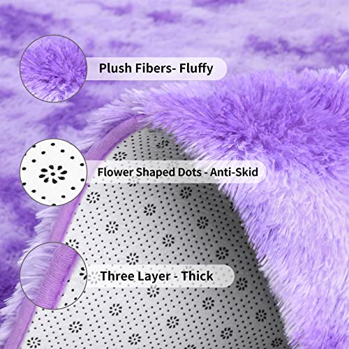 FlyDOIT Purple Tie-Dyed Large Rugs for Living Room, 4x6 Feet Shaggy Rug Fluffy Throw Carpets, Ultra Soft Plush Modern Indoor Fuzzy Rugs for Bedroom Girls Kids Nursery Room Dorm Home Decor