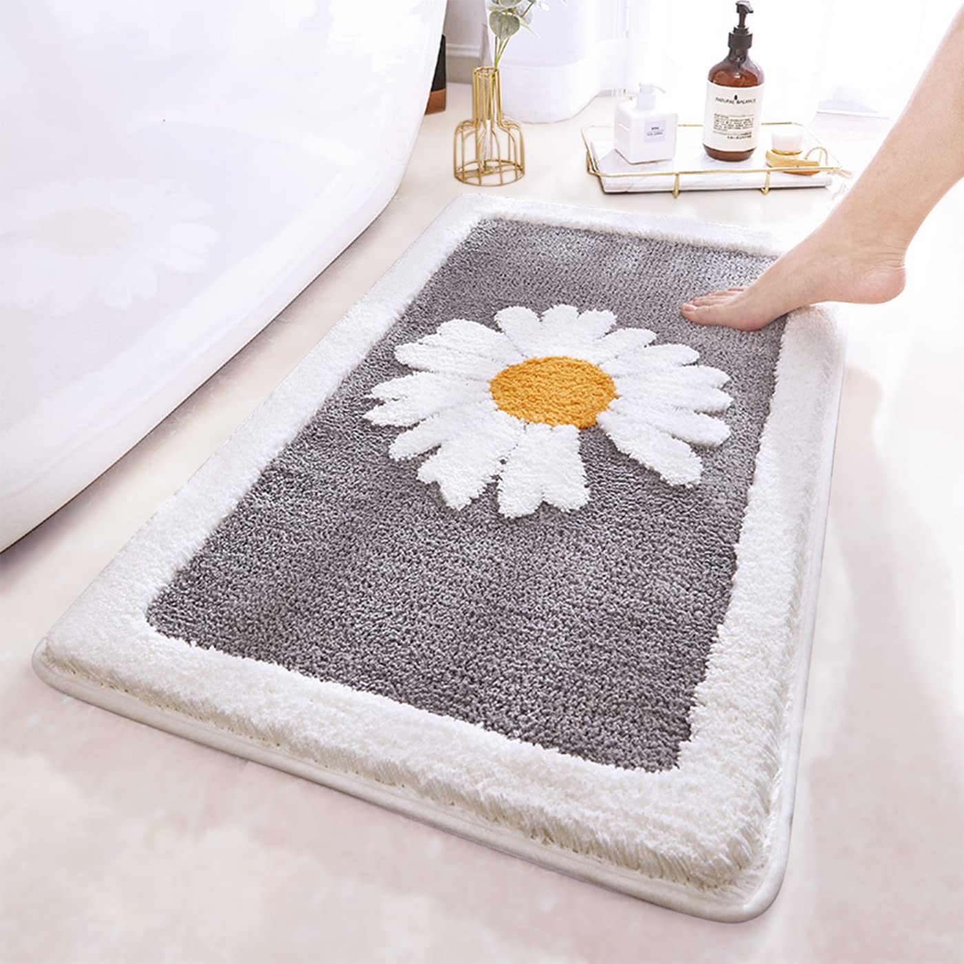 ANNARUGER Gray Bathroom Rug, Ultra Soft Microfiber Shaggy Bathroom Mats, 20''x 32'', Extra Absorbent Bath Rugs, Machine Washable/Dry, Non-Slip Bathroom Carpet for Tub, Bathroom and Shower