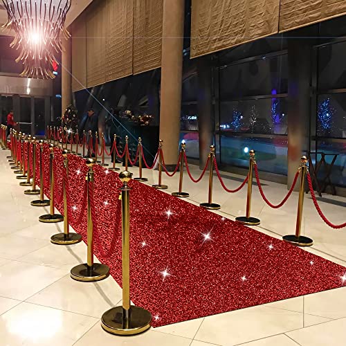 EZLucky Glitter Red Carpet Runner for Party, 2.46X15 ft, 200 GSM Glitter Non-Woven Fabric, Hollywood Red Carpet for Event, Aisle Runner for Wedding Ceremony, Movie Theme Party Decorations