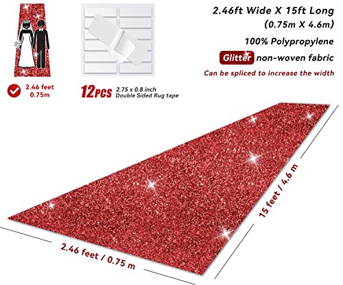 EZLucky Glitter Red Carpet Runner for Party, 2.46X15 ft, 200 GSM Glitter Non-Woven Fabric, Hollywood Red Carpet for Event, Aisle Runner for Wedding Ceremony, Movie Theme Party Decorations