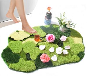 hifuwan cute green moss shag bathroom rugs leaf bath mats for bathroom decor aesthetic leaves soft non slip washable aabsorbent floor carpet boho indoor shower mat doormat