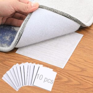 rug anchors carpet hook and loop non-slip mat anti-skid stickers square (10pcs, white)