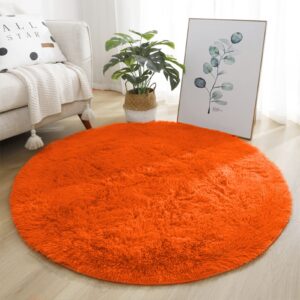 lifup soft fluffy round area rug, cozy plush shaggy circle carpet for living room bedroom home décor orange 2.0 feet