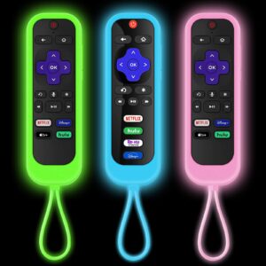 [3pack] climberer roku remote case cover compatible with tcl/hisense roku tv |sharp roku tv | roku express 4k+，glow in the dark makes it easy to find