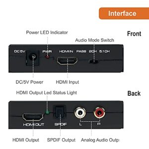 J-Tech Digital Premium Quality 1080P HDMI to HDMI + Audio (SPDIF + RCA Stereo) Audio Extractor Converter (JTDAT5CH)