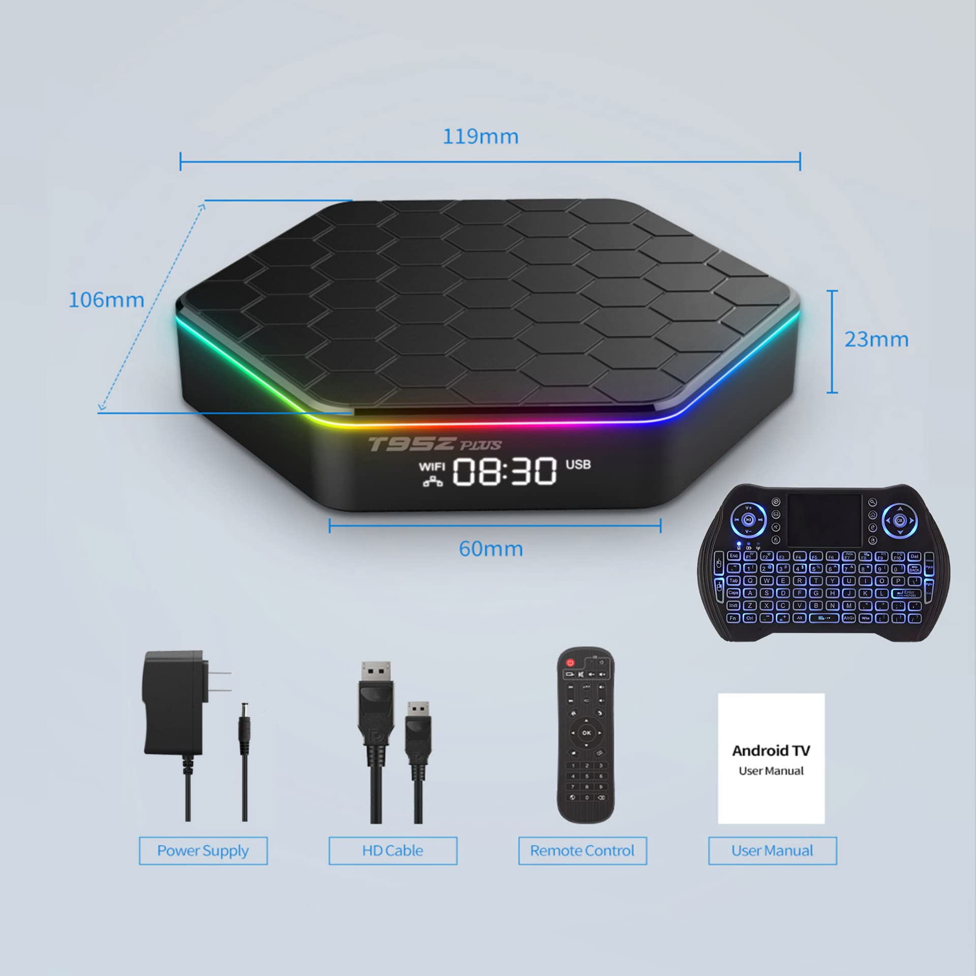 T95Z Plus Android TV Box 12.0 | 4GB RAM 32GB ROM | WiFi6 | 6K 3D HDR10+ | Bluetooth 5.0 | Android Box with Keyboard Remote | Dual Band 2.4GHz/5.8GHz | Smart TV Box 2024