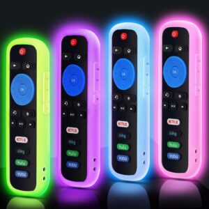 4 pack remote case for roku,glowing remote cover, remote cover battery cover for roku voice remote official, silicone universal protective sleeve