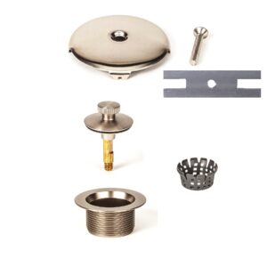 pf waterworks pf0966-bn lift n turn (twist close) bath tub drain assembly (coarse drain 11.5 tpi + stopper + one (1) hole face plate - free hair catcher/strainer - eliminate clogs brushed nickel