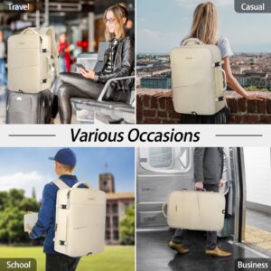 Travel Backpack for Men Women 17 Inch Flight Approved Carry on Backpack Waterproof Large 40L Luggage Daypack Business College Weekender Overnight Laptop Backpack with 3 Packing Cubes, Beige