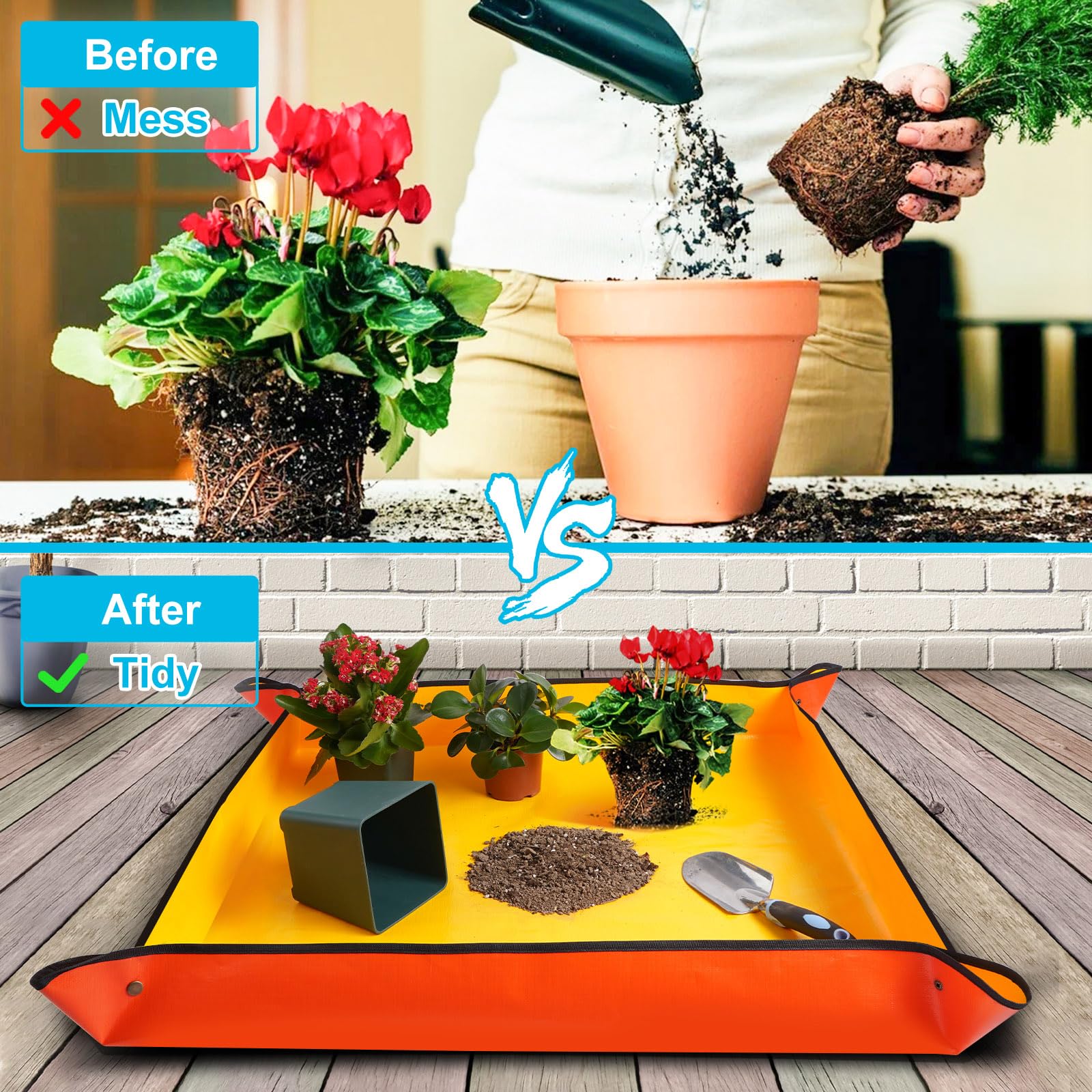 HNXTYAOB Repotting Mat for Indoor Plant Transplanting and Potting Soil Mess Control Portable Succulent Planting Potting Tray Gardening Gifts for Women Men Plant Lover Gifts (Orange 27" x 27")