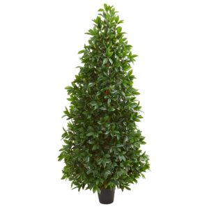 nearly natural 5-ft. bay leaf cone topiary artificial uv resistant (indoor/outdoor) silk trees green