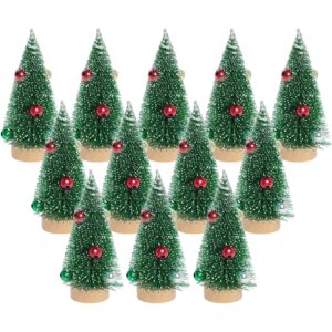 yookat 12pcs mini christmas trees small sisal trees mini pine trees with wood base mini bottle brush trees artificial mini christmas trees assorted color for christmas winter decoration (green)