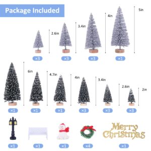 UNIPRIMEBBQ Mini Miniature Christmas Pine Tree Bottle Brush Trees Wooden Bases Tree for Your Village Desktop Xmas Holiday Party (Silver/Green 30pcs)