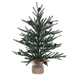 vickerman 1.5 foot tall caramel pine artificial christmas tree unlit, seasonal indoor home decor with decorative burlap base - featuring decorative pine cones