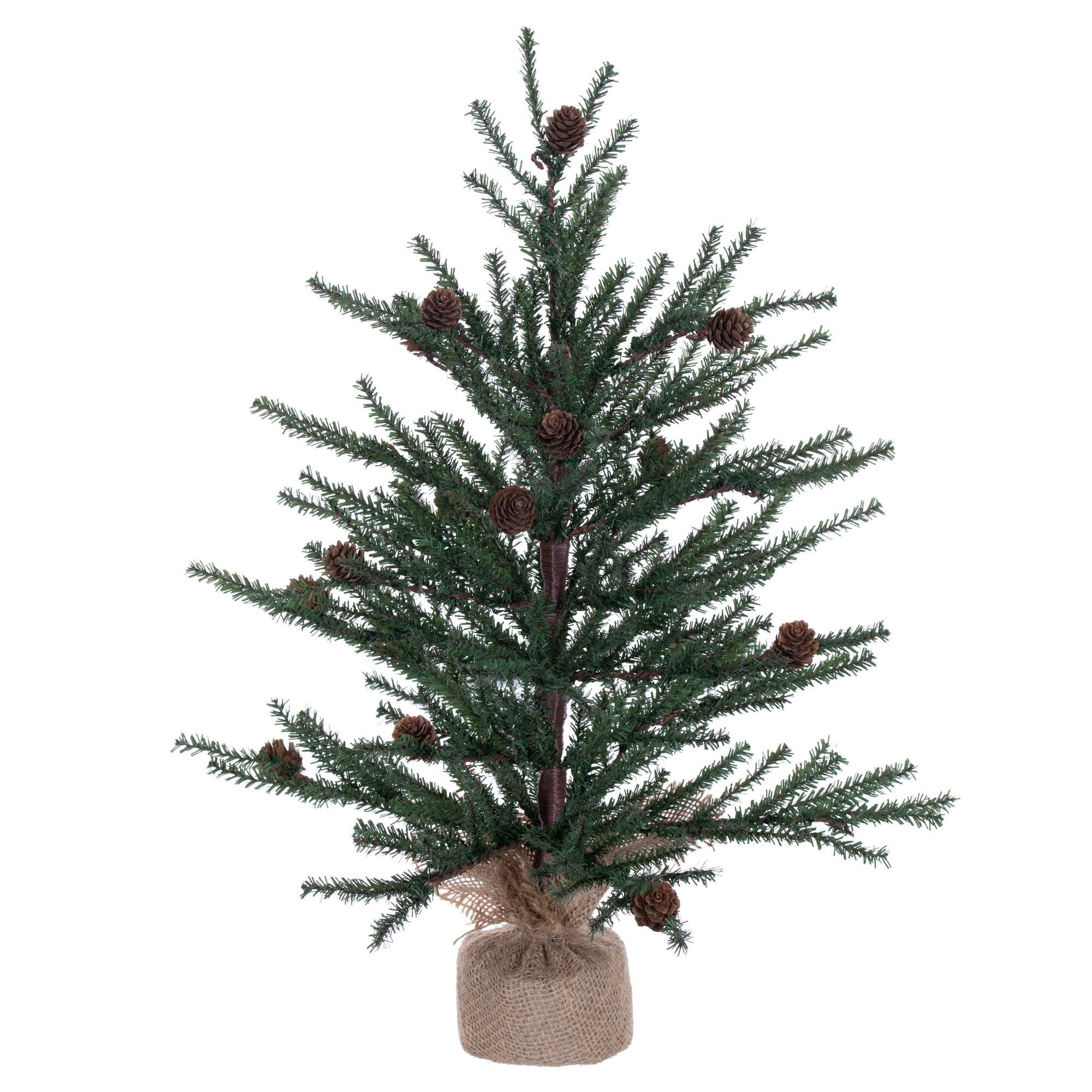 Vickerman 1.5 foot tall Caramel Pine Artificial Christmas Tree Unlit, Seasonal Indoor Home Decor with Decorative Burlap Base - Featuring Decorative Pine Cones