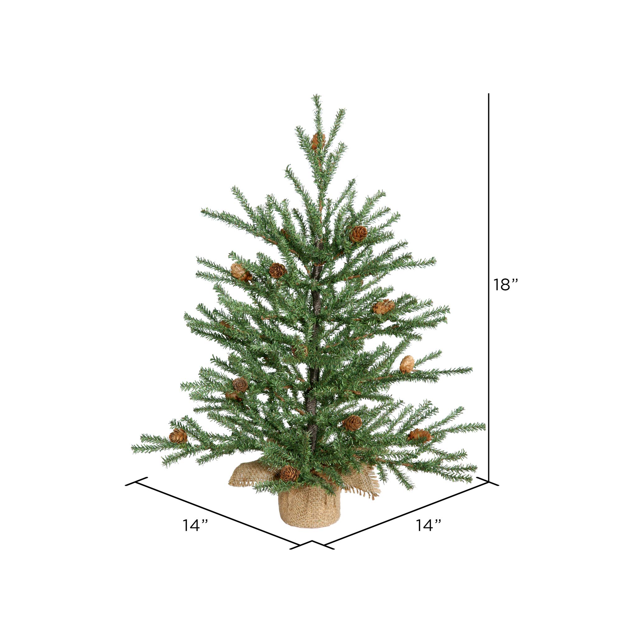 Vickerman 1.5 foot tall Caramel Pine Artificial Christmas Tree Unlit, Seasonal Indoor Home Decor with Decorative Burlap Base - Featuring Decorative Pine Cones