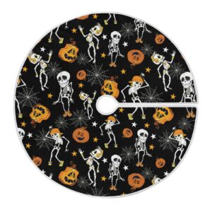 alaza halloween tree skirt decoration,small mini tree skirt ornament 35.4 inch with spooky dancing halloween skeletons and pumpkins pattern for halloween party holiday home decorations