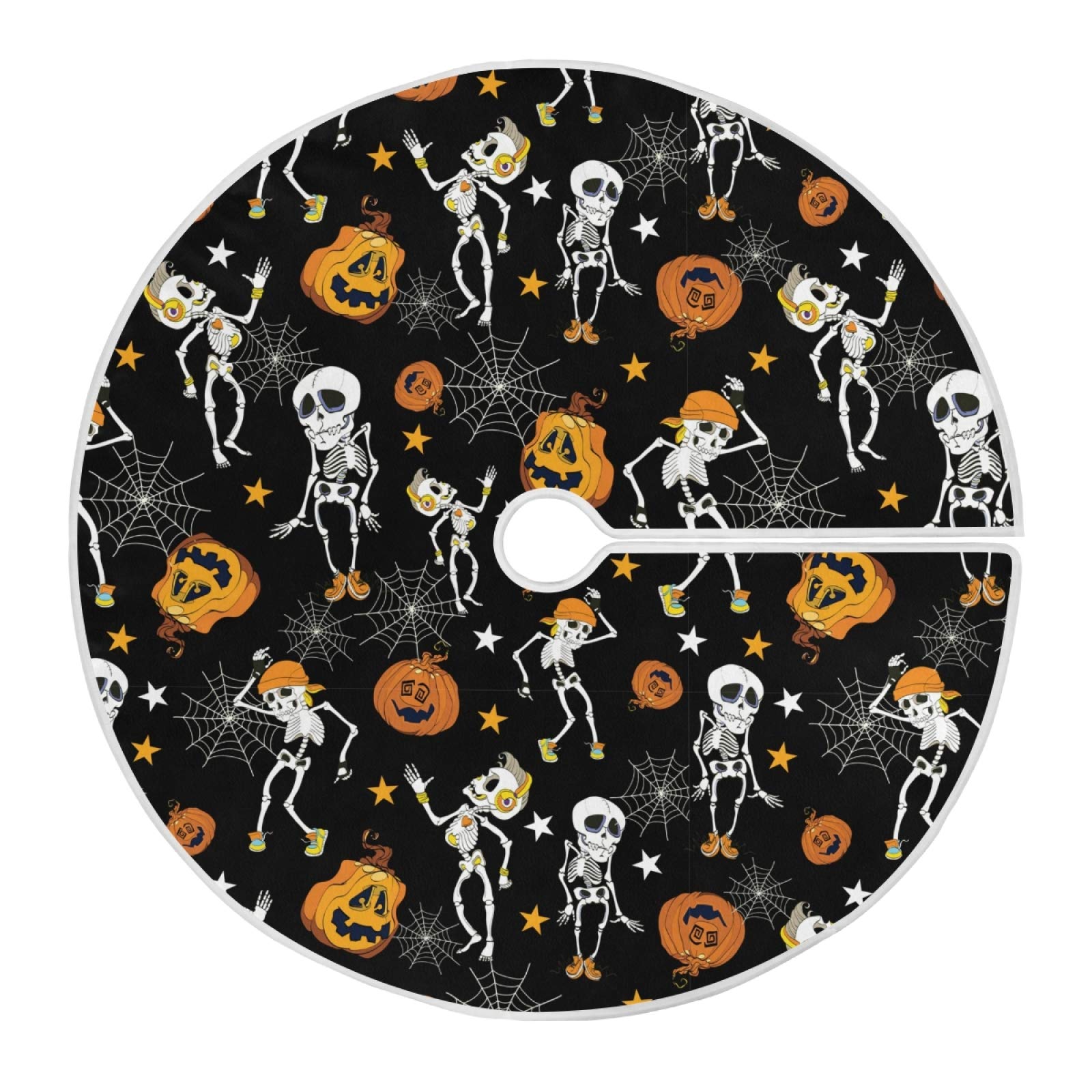 ALAZA Halloween Tree Skirt Decoration,Small Mini Tree Skirt Ornament 35.4 Inch with Spooky Dancing Halloween Skeletons and Pumpkins Pattern for Halloween Party Holiday Home Decorations