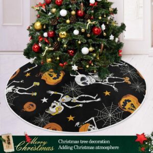 ALAZA Halloween Tree Skirt Decoration,Small Mini Tree Skirt Ornament 35.4 Inch with Spooky Dancing Halloween Skeletons and Pumpkins Pattern for Halloween Party Holiday Home Decorations