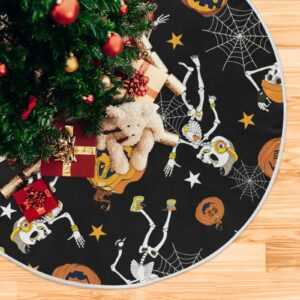 ALAZA Halloween Tree Skirt Decoration,Small Mini Tree Skirt Ornament 35.4 Inch with Spooky Dancing Halloween Skeletons and Pumpkins Pattern for Halloween Party Holiday Home Decorations