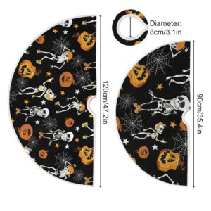 ALAZA Halloween Tree Skirt Decoration,Small Mini Tree Skirt Ornament 35.4 Inch with Spooky Dancing Halloween Skeletons and Pumpkins Pattern for Halloween Party Holiday Home Decorations