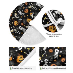 ALAZA Halloween Tree Skirt Decoration,Small Mini Tree Skirt Ornament 35.4 Inch with Spooky Dancing Halloween Skeletons and Pumpkins Pattern for Halloween Party Holiday Home Decorations