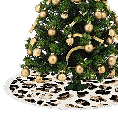 Dream Bay Christmas Tree Skirt,﻿Leopard Christmas Tree Mat for Xmas Party Decoration 30x30 Inches