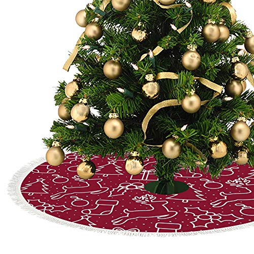 Dream Bay Christmas Tree Skirt,﻿Christmas Ornament with Reindeer Christmas Tree Mat for Xmas Party Decoration 30x30 Inches