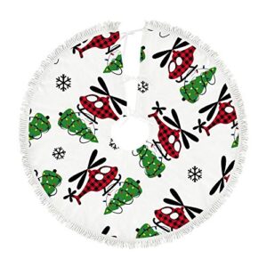 dream bay christmas tree skirt,﻿cartoon christmas helicopter christmas tree mat for xmas party decoration 36x36 inches