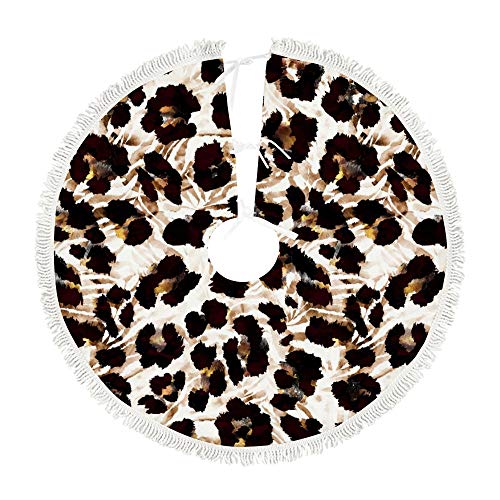 Dream Bay Christmas Tree Skirt,﻿Leopard Christmas Tree Mat for Xmas Party Decoration 30x30 Inches