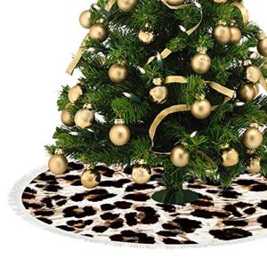 Dream Bay Christmas Tree Skirt,﻿Leopard Christmas Tree Mat for Xmas Party Decoration 30x30 Inches