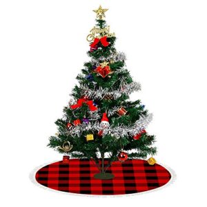 Dream Bay Christmas Tree Skirt,﻿Buffalo Plaid Christmas Tree Mat for Xmas Party Decoration 36x36 Inches