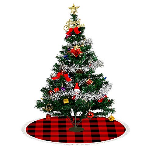 Dream Bay Christmas Tree Skirt,﻿Buffalo Plaid Christmas Tree Mat for Xmas Party Decoration 36x36 Inches