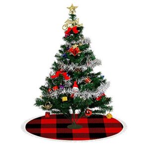 Dream Bay Christmas Tree Skirt,﻿Buffalo Plaid Christmas Tree Mat for Xmas Party Decoration 30x30 Inches