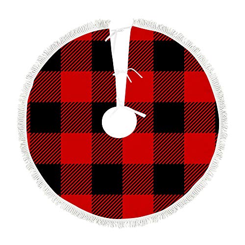 Dream Bay Christmas Tree Skirt,﻿Buffalo Plaid Christmas Tree Mat for Xmas Party Decoration 36x36 Inches